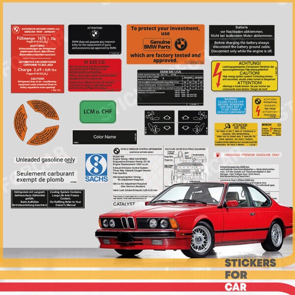BMW E24 M6 628csi 630csi 633csi 635csi Full Years Engine Stickers Set ...