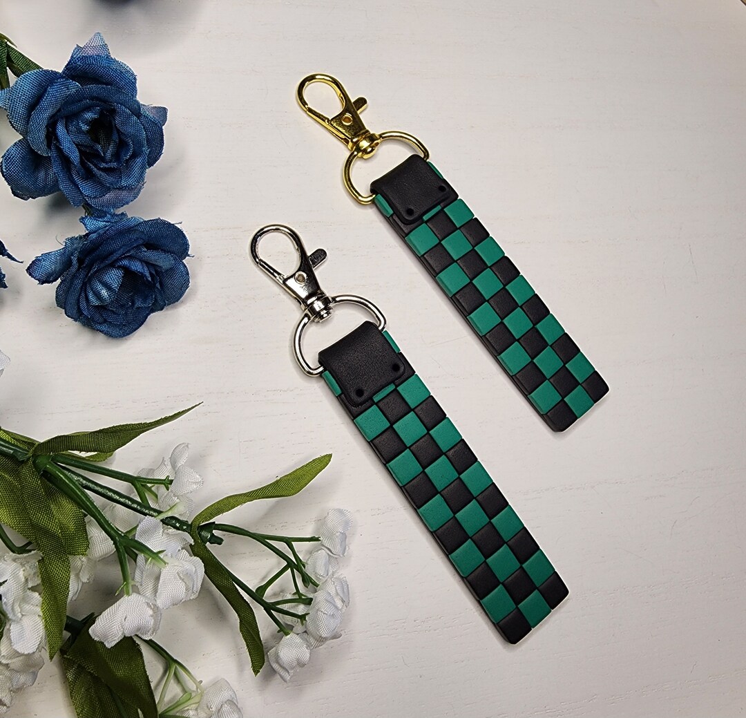 Green and Black Checker Keychain | Handmade Polymer Clay Keychain ...