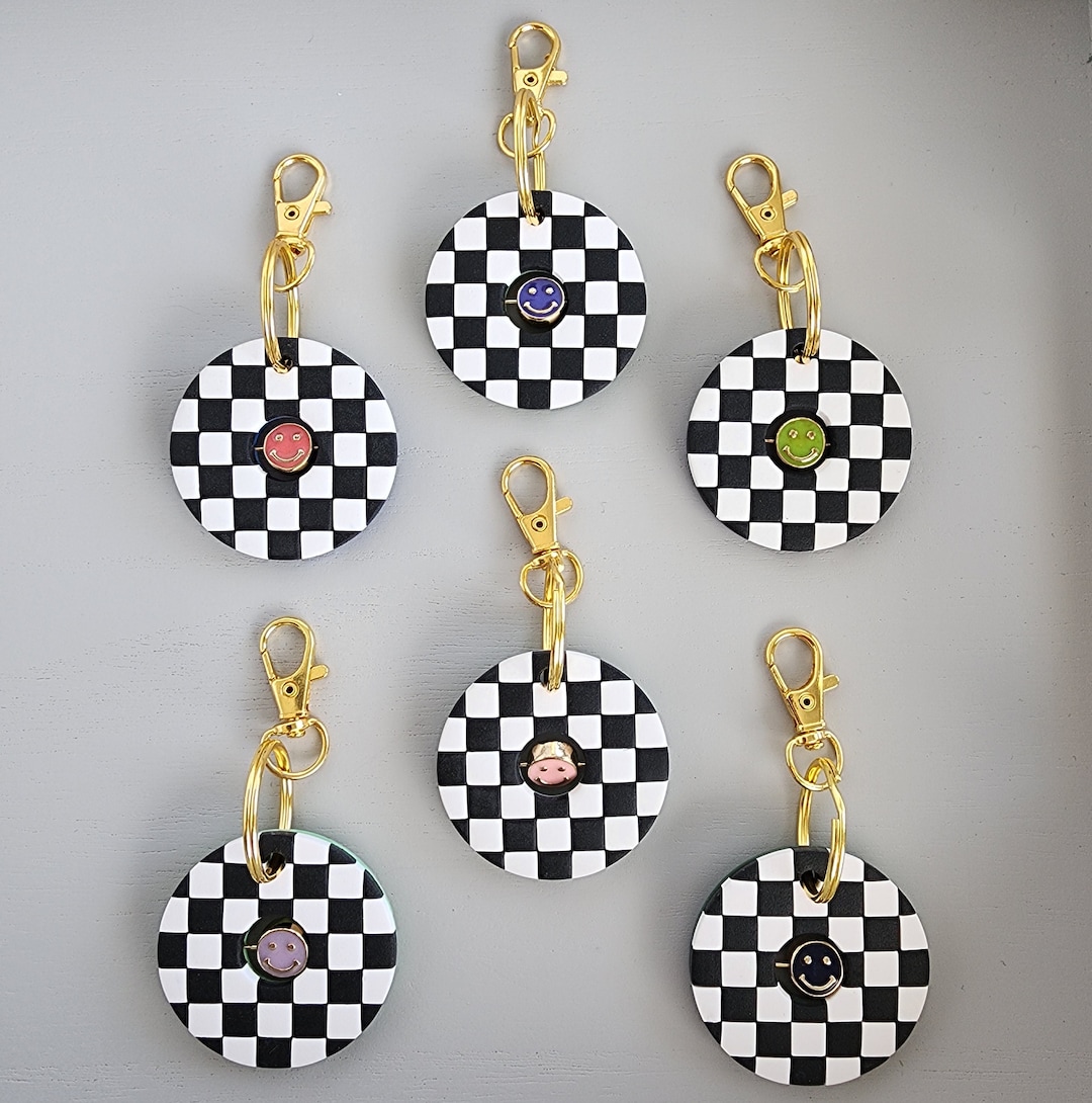 Checker Smiley Face Keychain | Handmade Polymer Clay Keychain | Clay ...