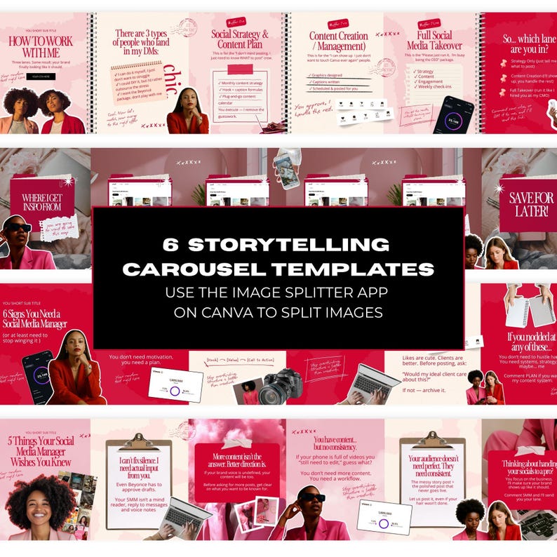 Pink & Red Carousel Templates Scrapbook Instagram Canva Editable ...