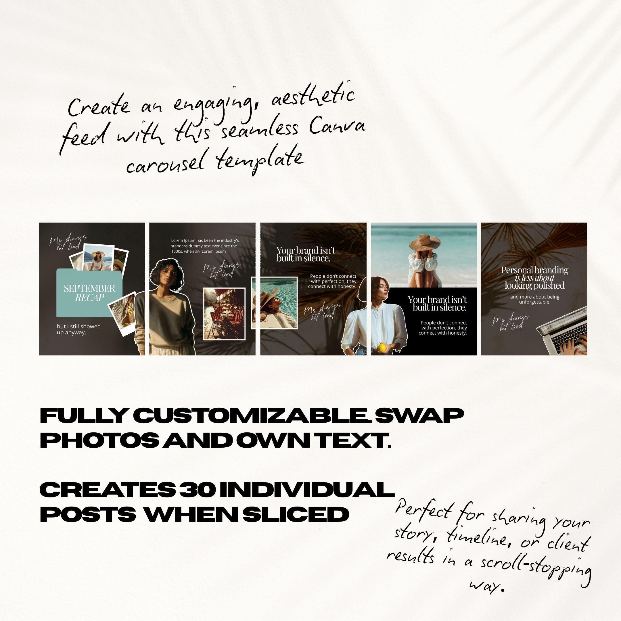 Minimalistic Carousel Templates Scrapbook Instagram Canva Editable ...