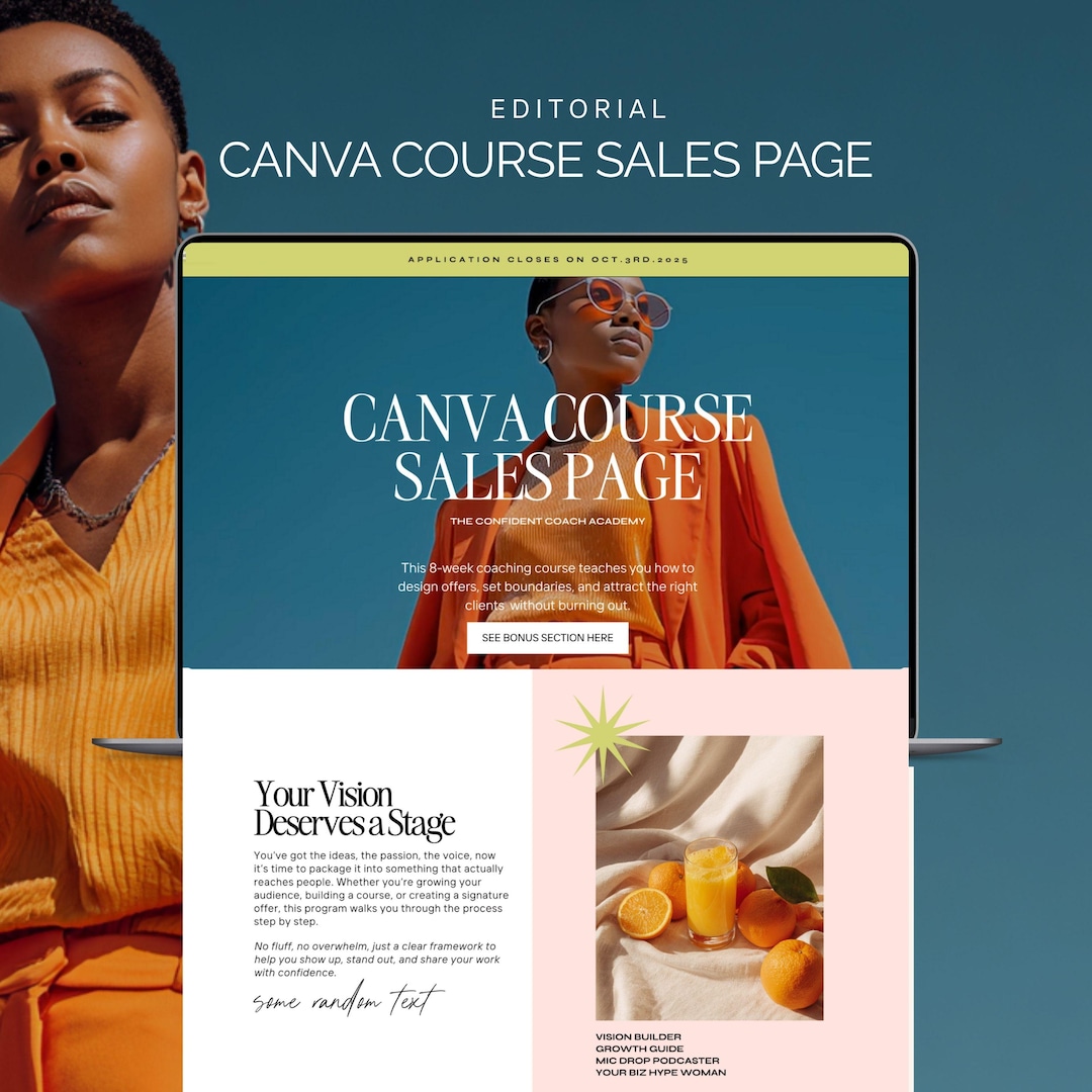 Editable Canva Course Sales Page Template Modern Editorial Landing Page ...