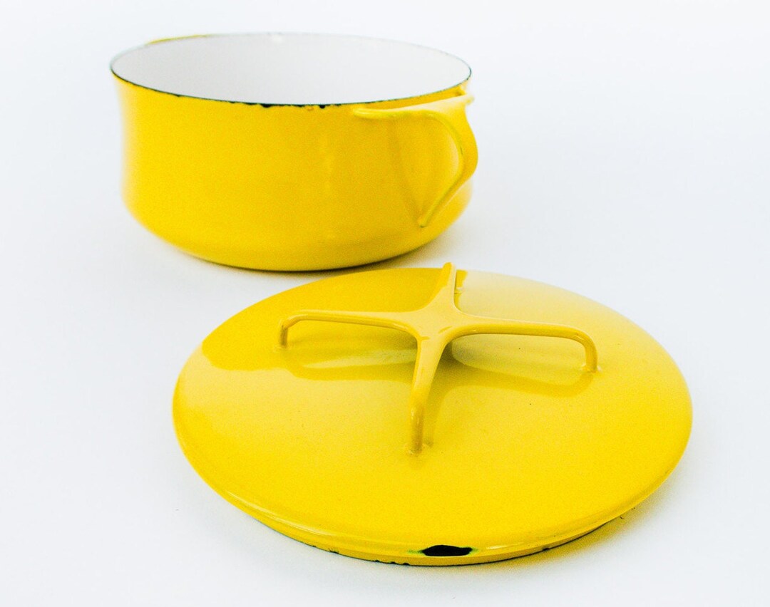Vintage Dansk Yellow Enamelware Pot With Lid - Danish Kitchen Decor - Etsy