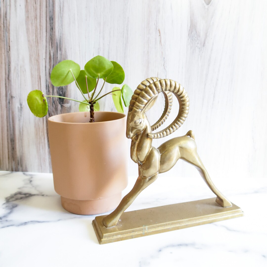 Art Deco Solid Brass Gazelle, Vintage Mid Century Ram Figure, Hollywood ...
