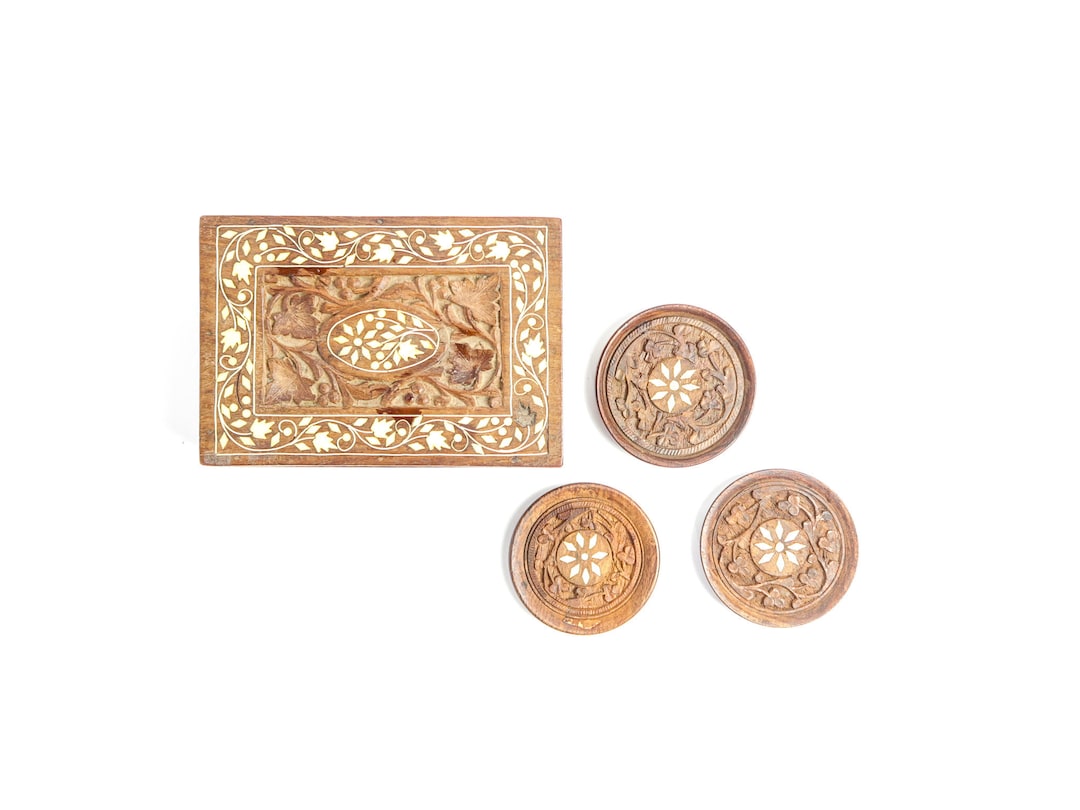 Bohemian Wooden Box With Shell Inlay and Coasters Beatiful - Etsy New ...