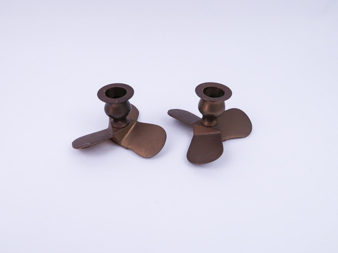 Vintage Brass Boat Propeller Candle Holders: 1970s Beach Decor, Set of ...