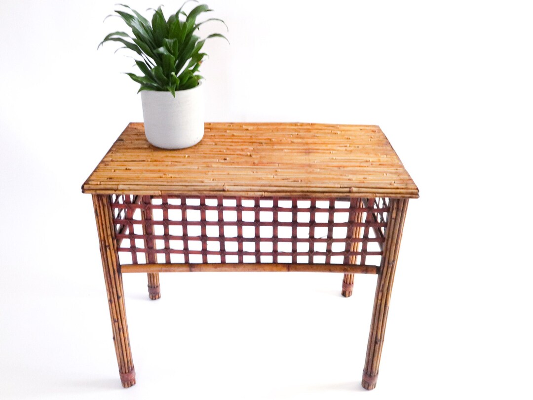 Large Vintage Natural Bamboo Table, Home Decor Patio Table, Retro ...