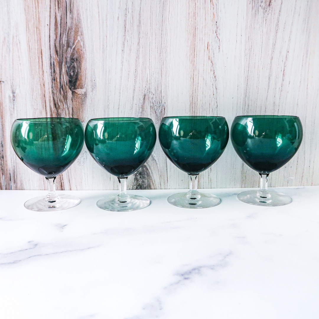 Vintage Green Cocktail Glasses: Mid-century Modern Short Stem Glassware ...