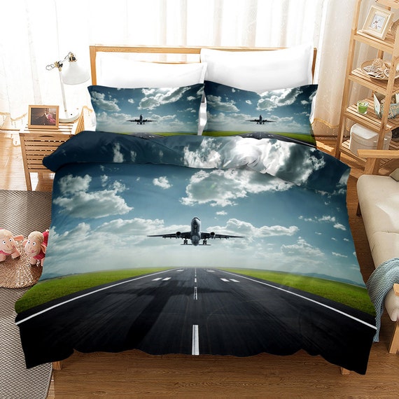 Home & Living Aircraft Bedding Duvet Cover Queen Plane Ready to Land ...