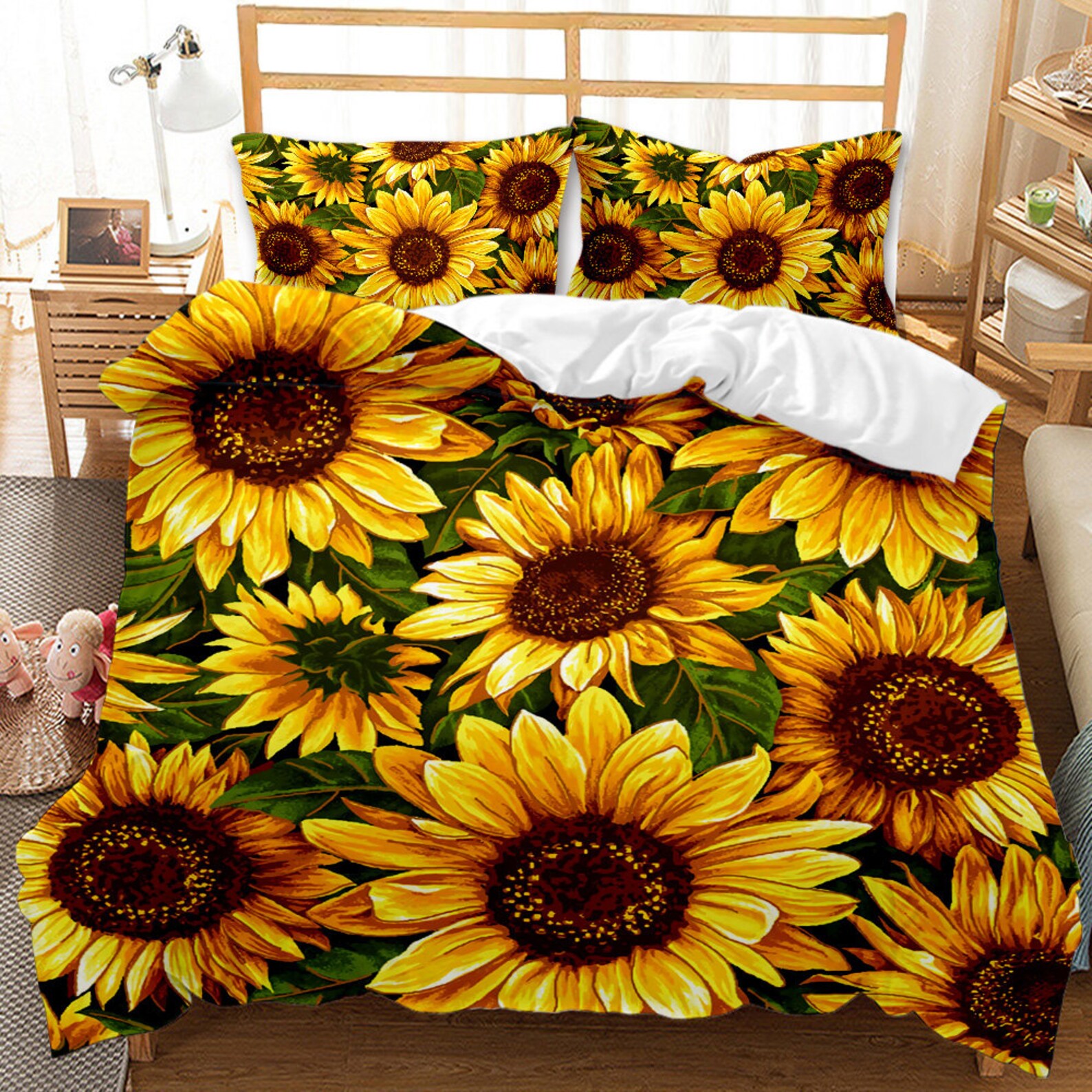 Botanical Sunflower Duvet Cover Set King Size 3d Printed Etsy