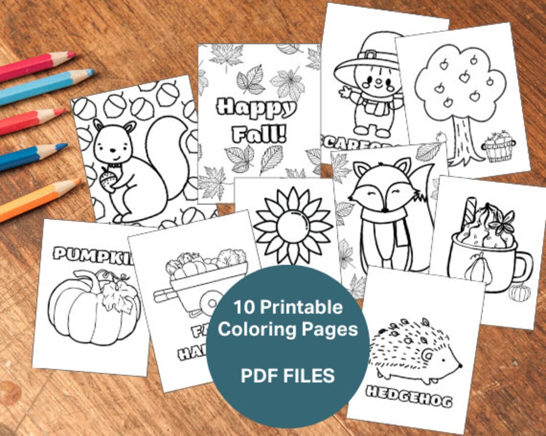 10 Fall Printable Coloring Pages for Children, School Craft, Fall Craft ...