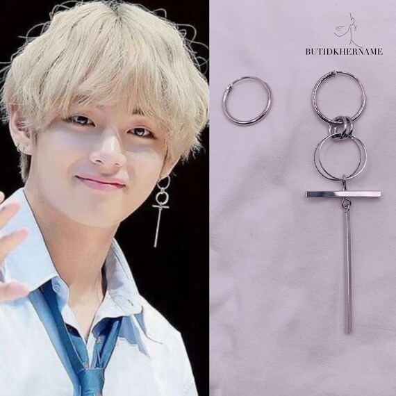 BTS V Taehyung Inspired Dangling T-shaped Earrings | Etsy