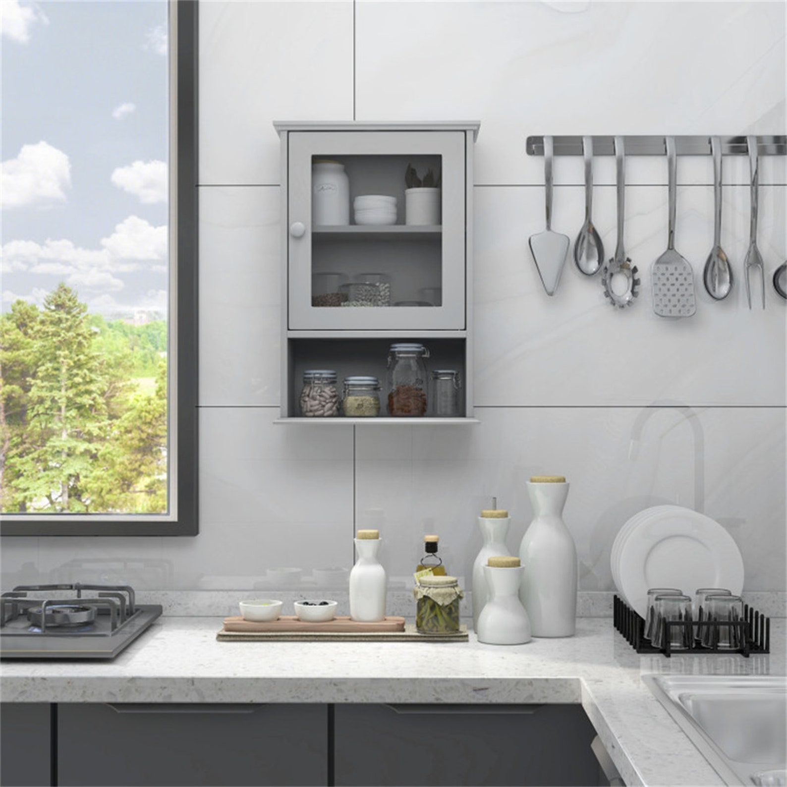 Bathroom Locker Gray Wall Cabinet, Grey Lacquer Wall Mount Cabinet With ...