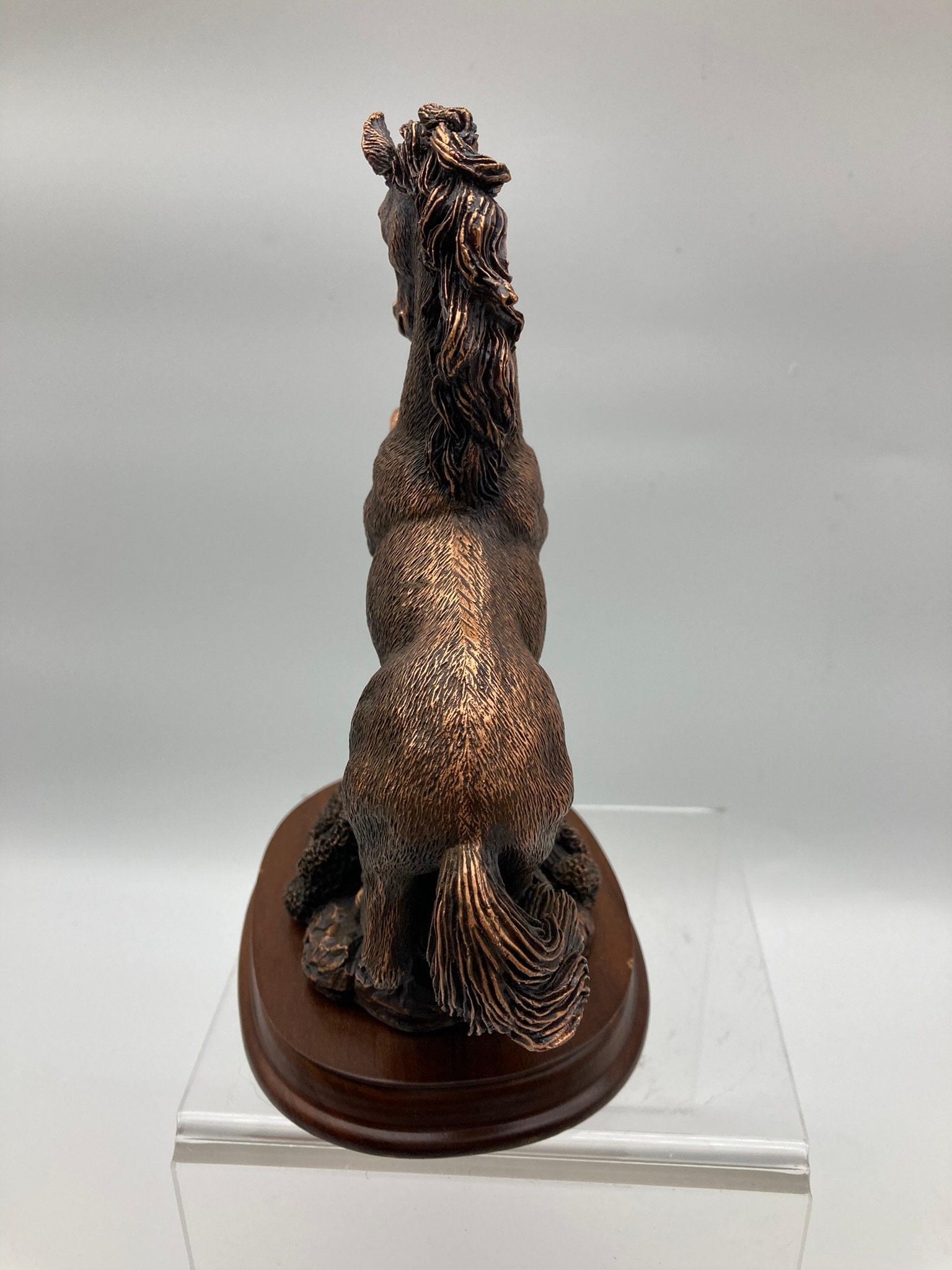 Large Vintage Rearing Horse Sculpture Bronze/copper on a Wooden Base 7 ...