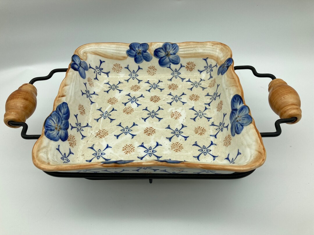 Temptations by Tara Baking Dish Provance Square W/ratan Stand - Etsy