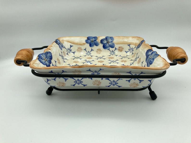 Temptations by Tara Baking Dish Provance Square W/ratan Stand - Etsy
