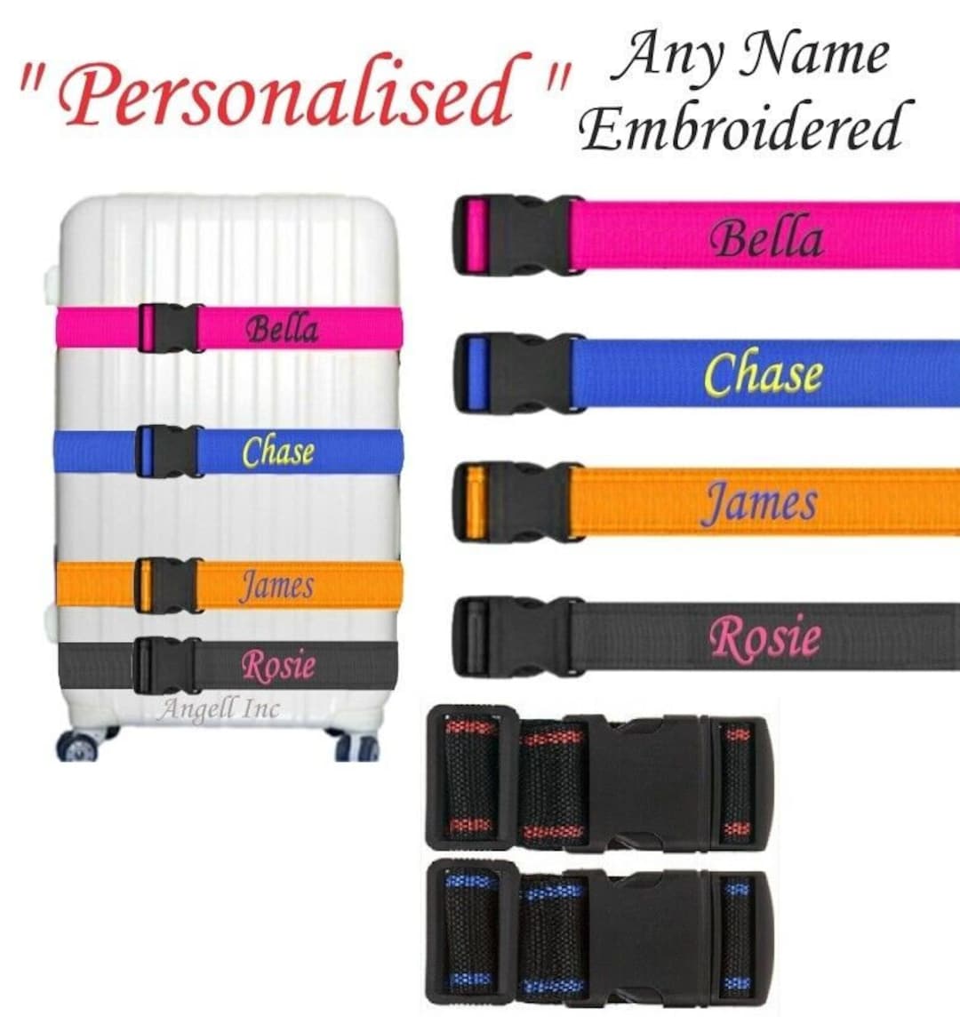 Personalised Luggage Strap Suitcase Embroidered Safe Travel Safe ...