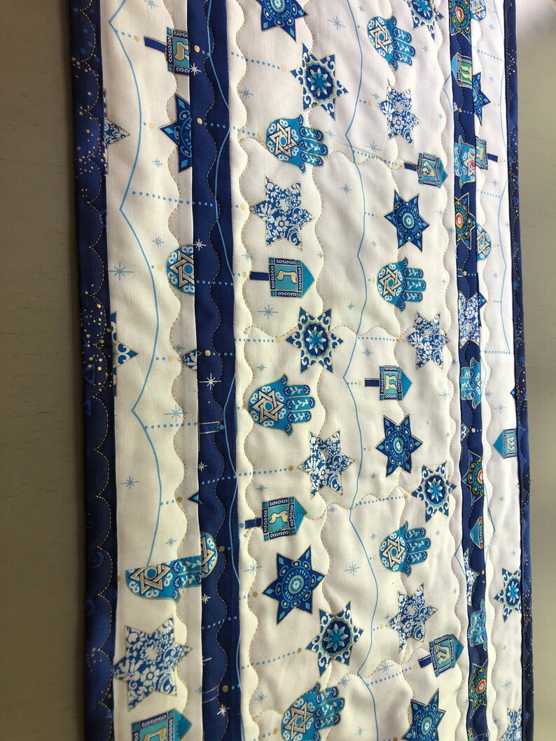 Hannukah Table Runner. White Background With Jewish Symbols; Inner ...