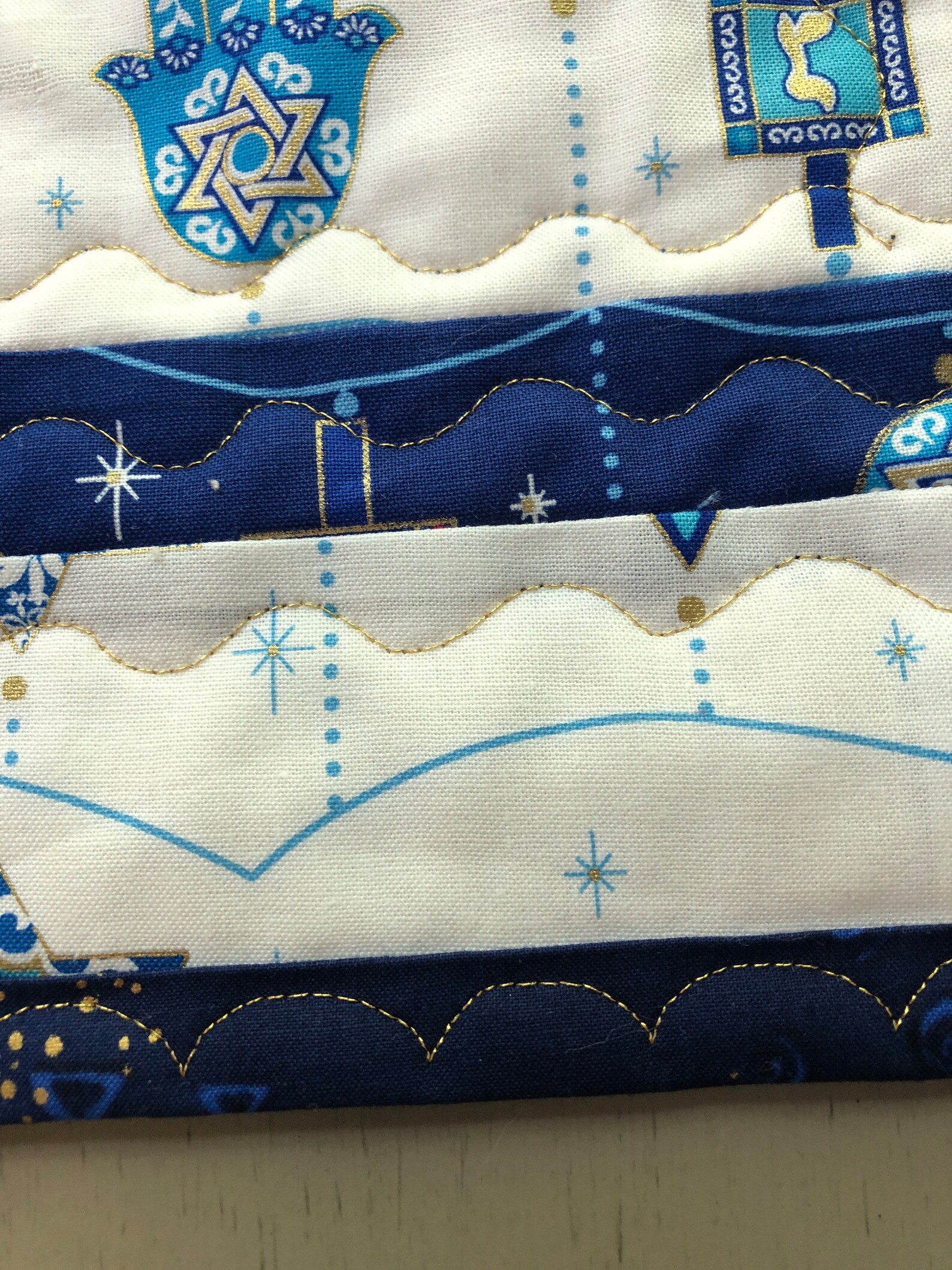 Hannukah Table Runner. White Background With Jewish Symbols; Inner ...