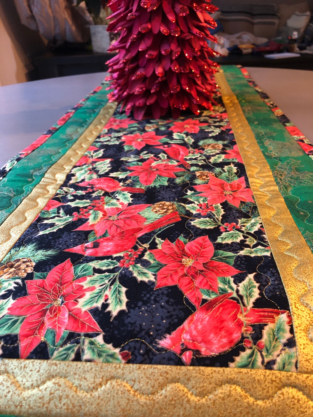 Christmas Cardinals Table Runner; Botanical Christmas Table Runner ...