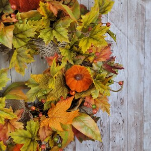 In the Pumpkin Patch Wreath for Fall Home Decor, Fall Leaves, Pumpkins and Berries, Thanksgiving ...