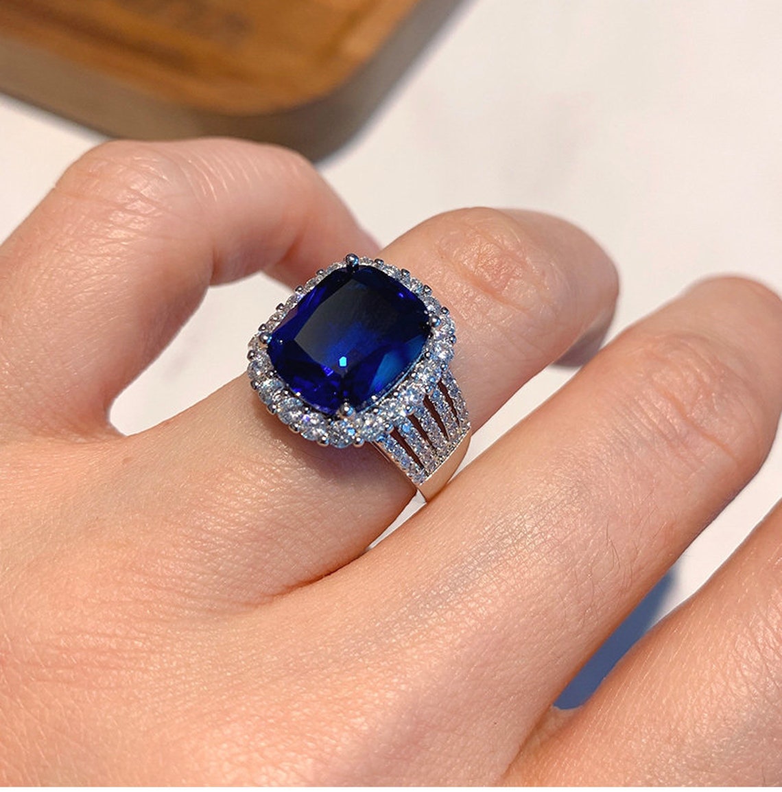 Royal Blue Sapphire Ring Created Sapphire September - Etsy