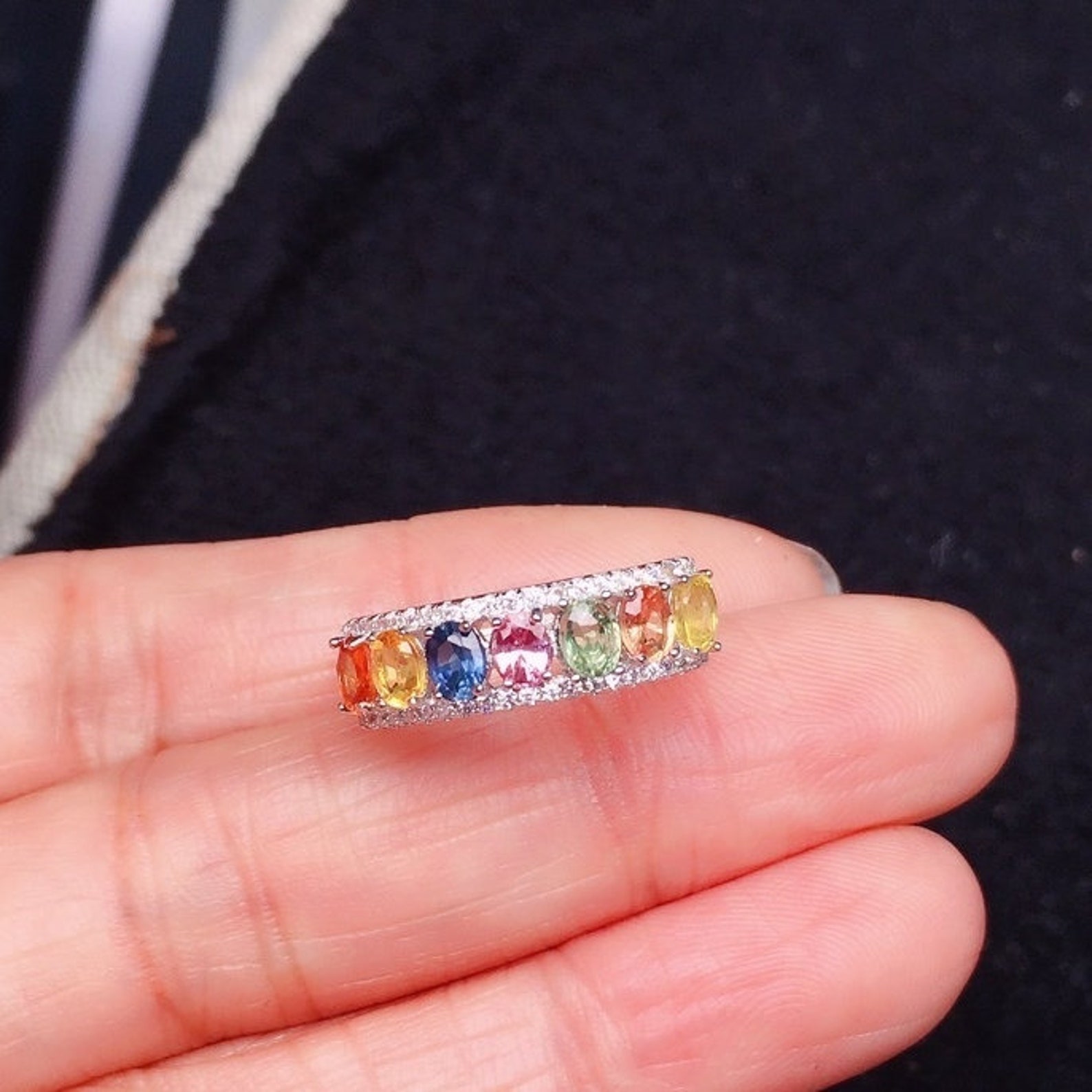 Natural Multi-color Sapphire Ring Stacking Stacktable - Etsy