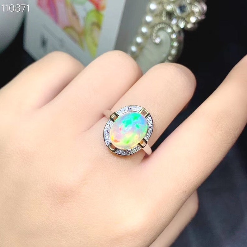 Natural Opal Ring Solid Rainbow Fire Opal Sterling Silver - Etsy