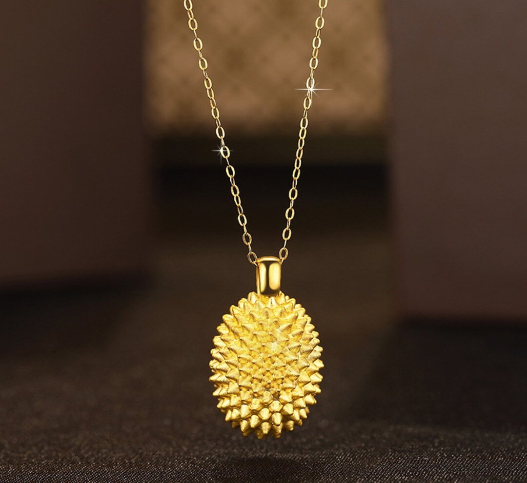 24K Gold Pendant Necklace, Durian Pendant, Handmade Wedding Engagement ...