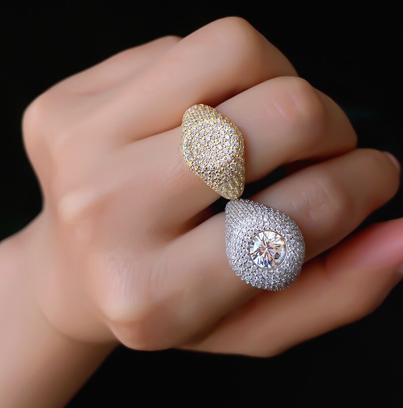 Ins Micro-inlay Diamond Ring Created Gemstone Sterling - Etsy