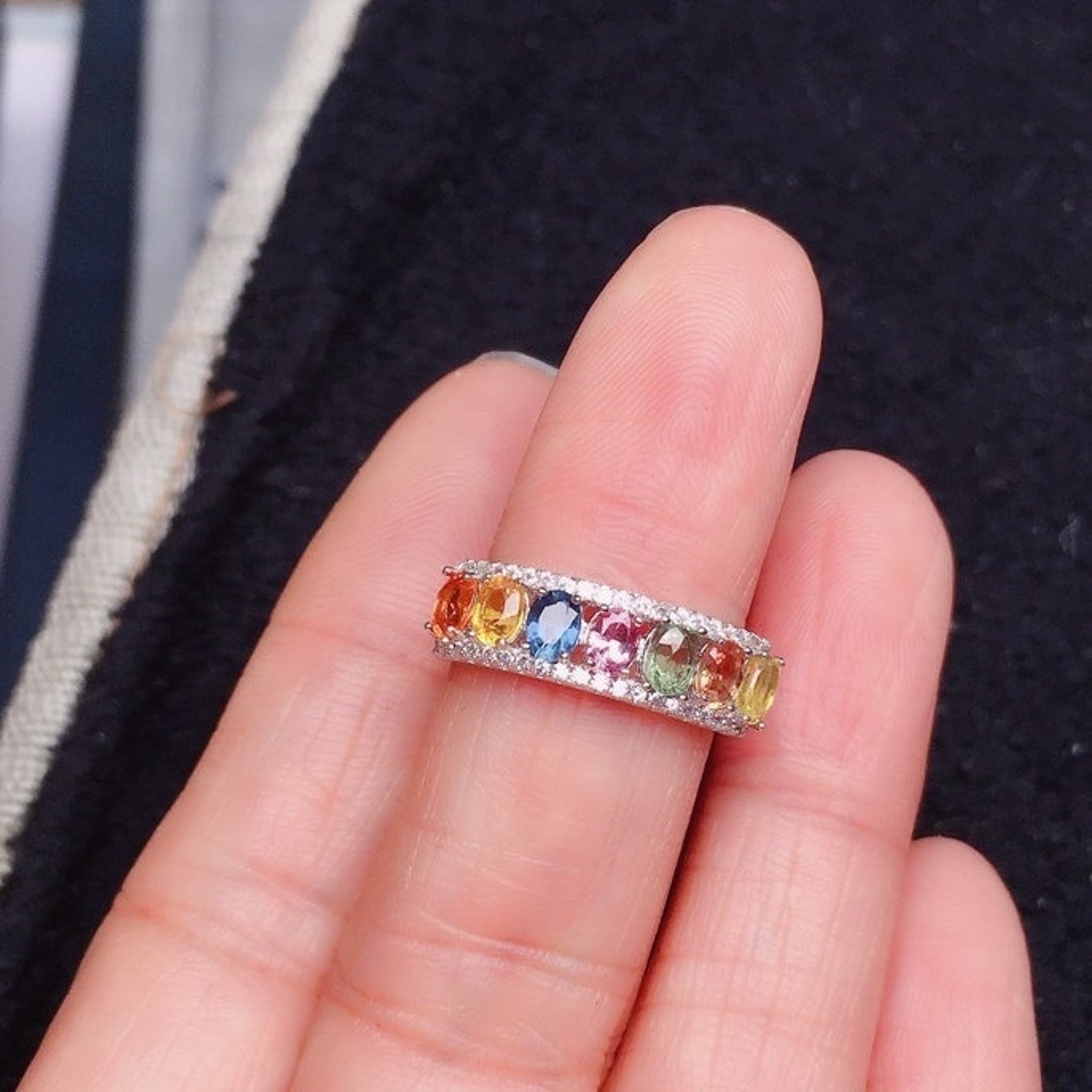 Natural Multi-color Sapphire Ring Stacking Stacktable - Etsy