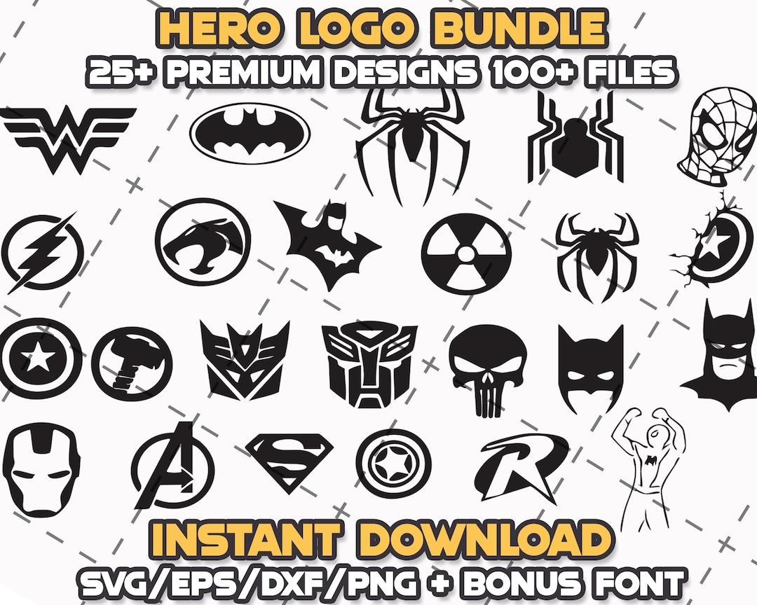 Hero Logo SVG Bundle: 25+ Designs, Bonus Font (digital Download) - Etsy
