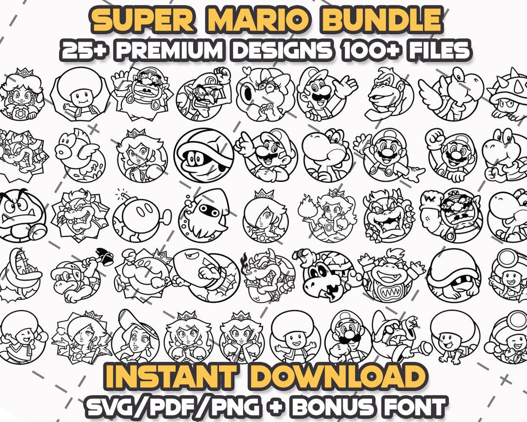 Super Mario SVG Bundle: Cricut Cut Files + Font (digital Download) - Etsy