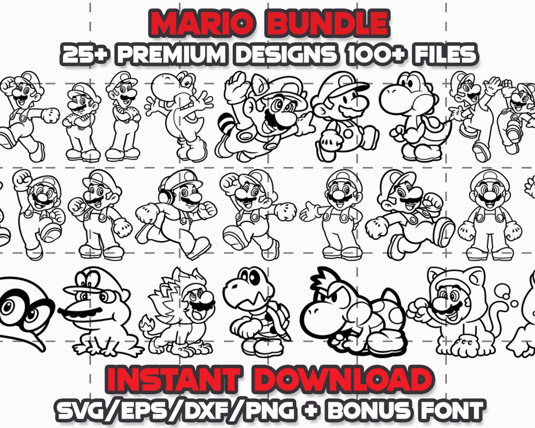 SUPER MARIO BUNDLE + Font Svg Png Eps Dxf Cricut Cameo Print Lazer ...