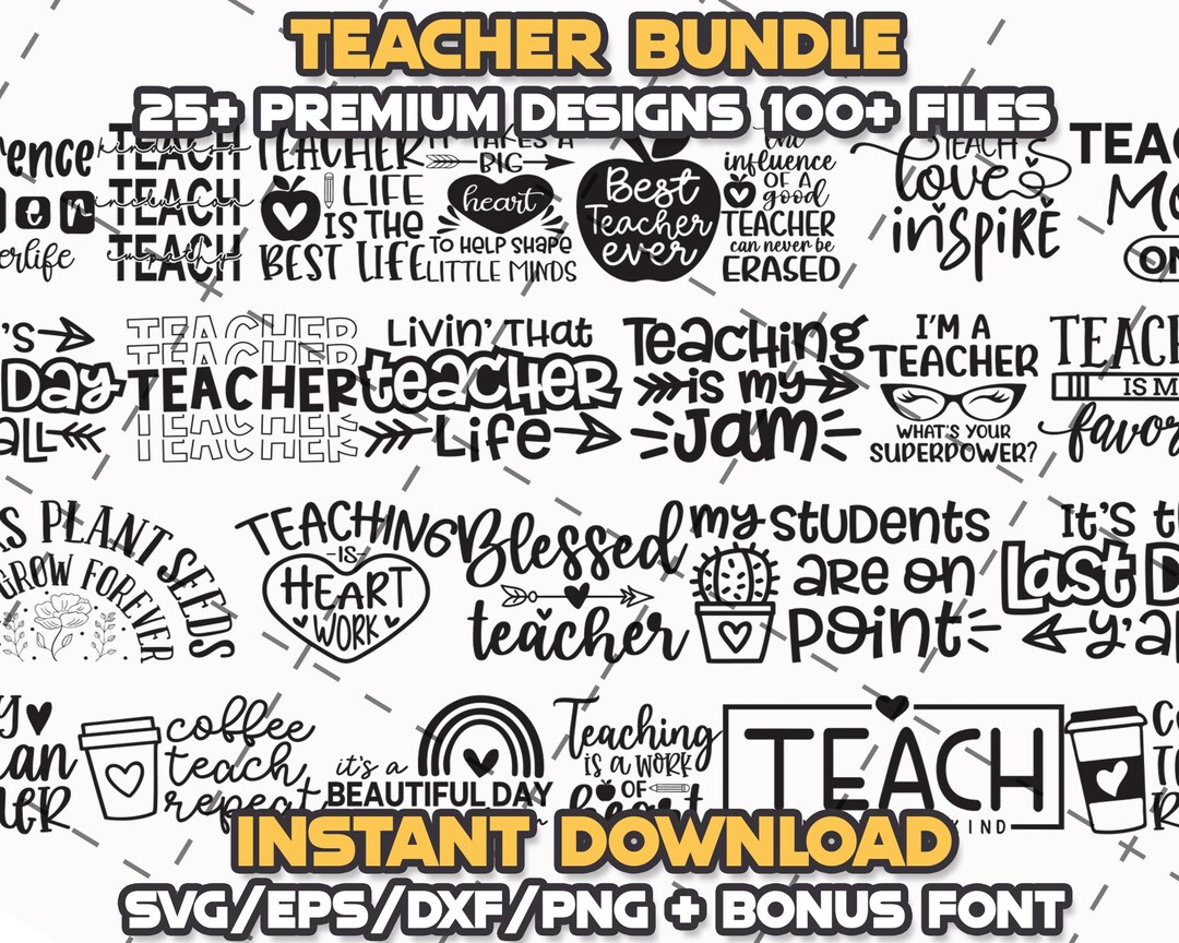TEACHER SVG BUNDLE + Font | Svg, Png, Eps, Dxf Files | Cricut, Laser ...