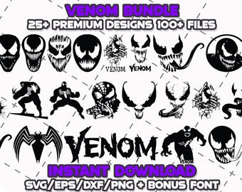 VENOM DESIGN BUNDLE + Font | Svg, Png, Eps, Dxf Files | Cricut, Laser ...