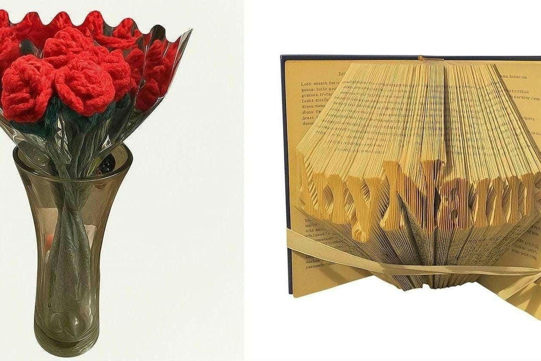 Personalised Name Book Fold and Crochet Red Roses Bouquet - Etsy