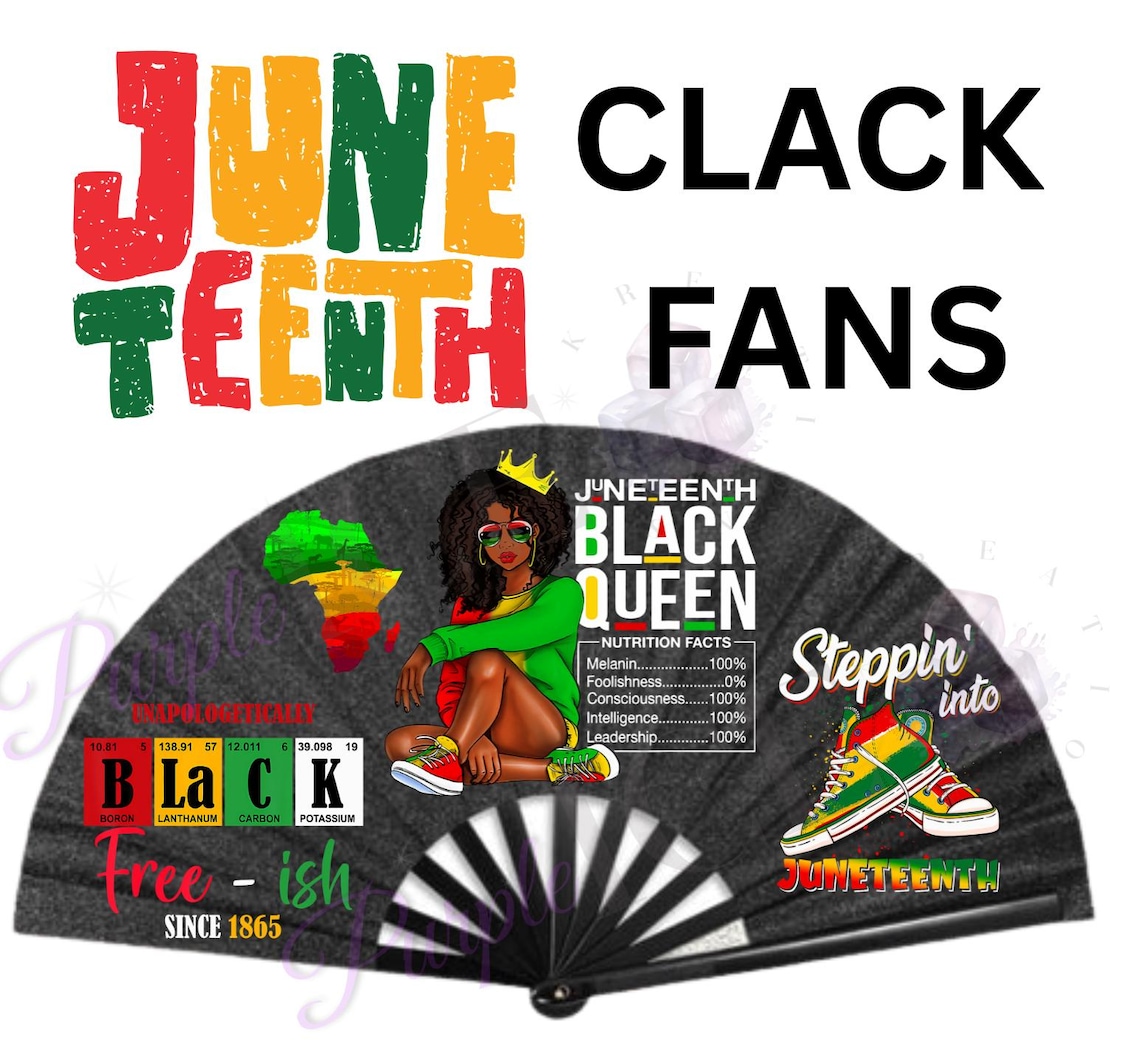 JUNETEENTH Black Glitter Fan With Loud Clack - Etsy