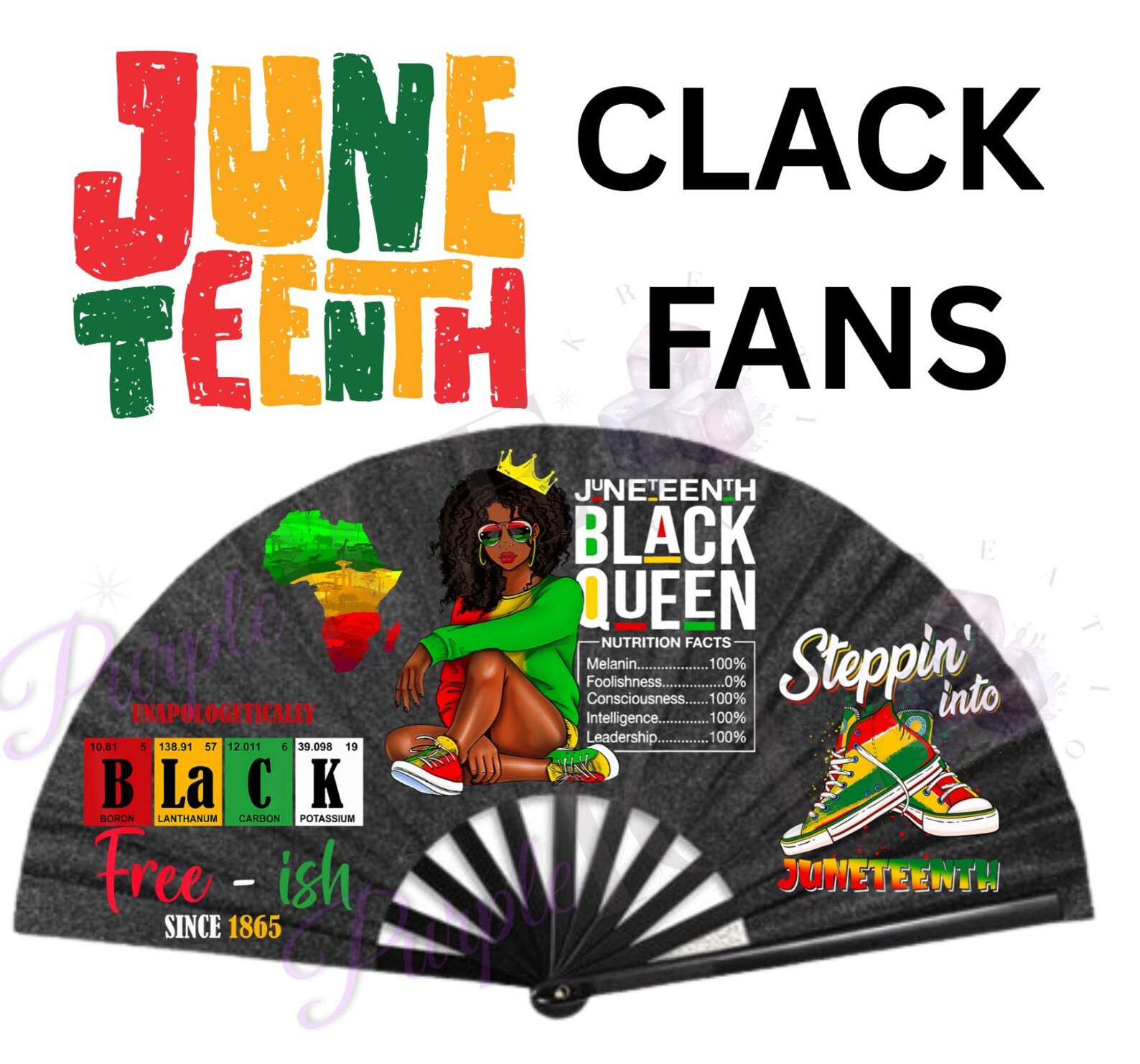 JUNETEENTH Black Glitter Fan With Loud Clack - Etsy