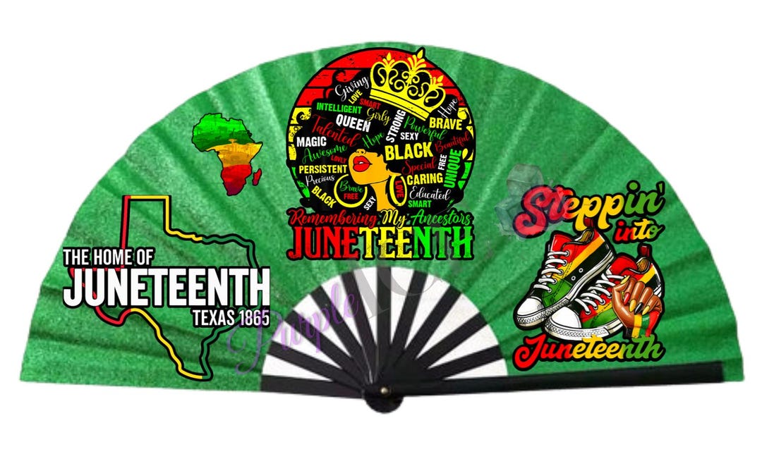 Home of JUNETEENTH Texas Green Glitter Fan With Loud Clack - Etsy