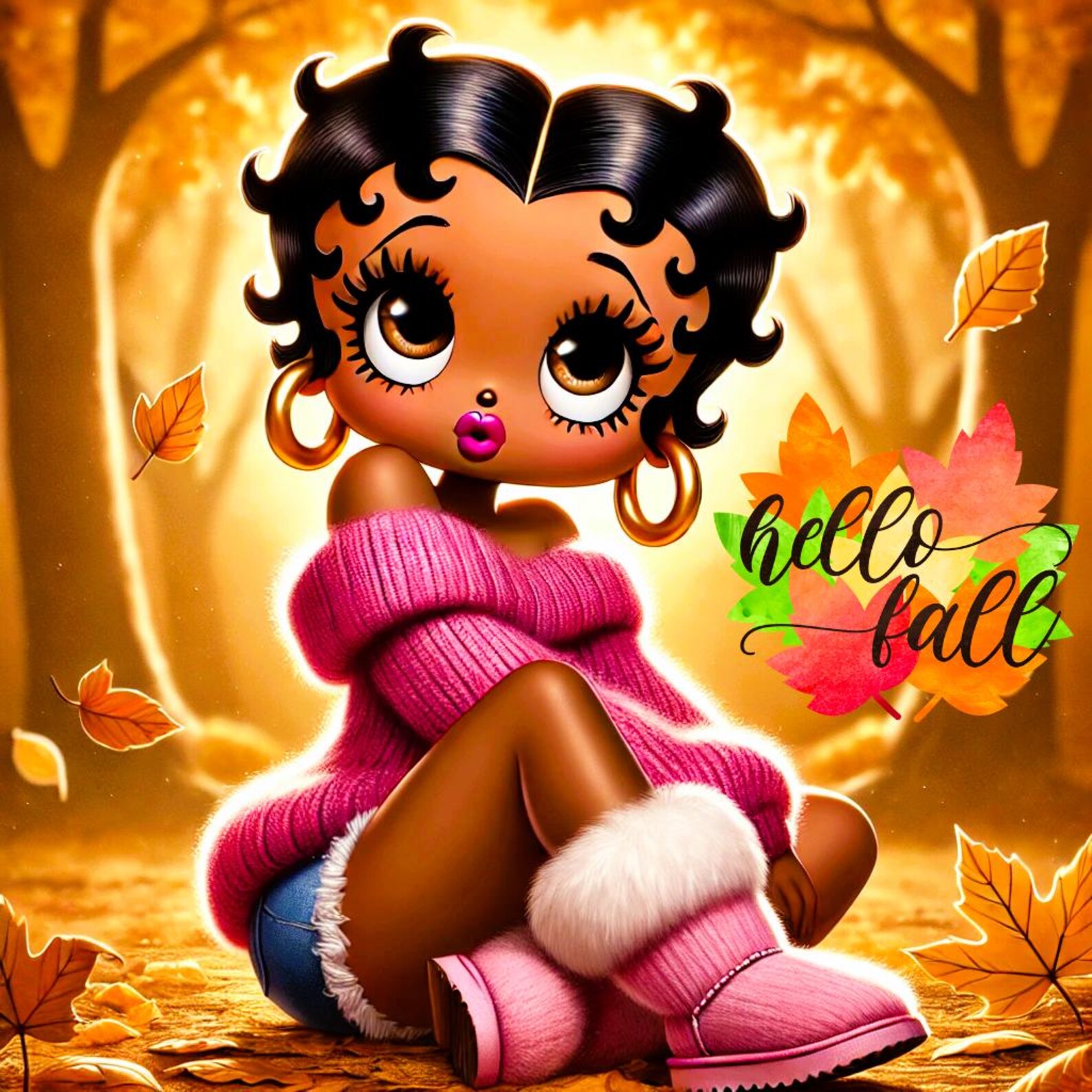 Betty Boop Happy Fall - Pink PNG File- Tumbler Journal Greeting Card - Etsy