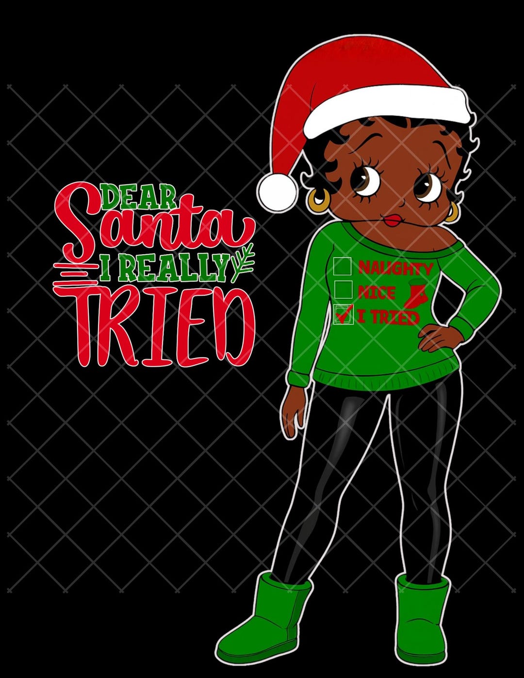 Betty Boop Dear Santa I Tried - PNG File-greeting Cards, Wrapping Paper ...