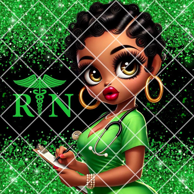 Betty Boop Inspired- RN Green -PNG File- Tumbler Clothing Greeting Card ...