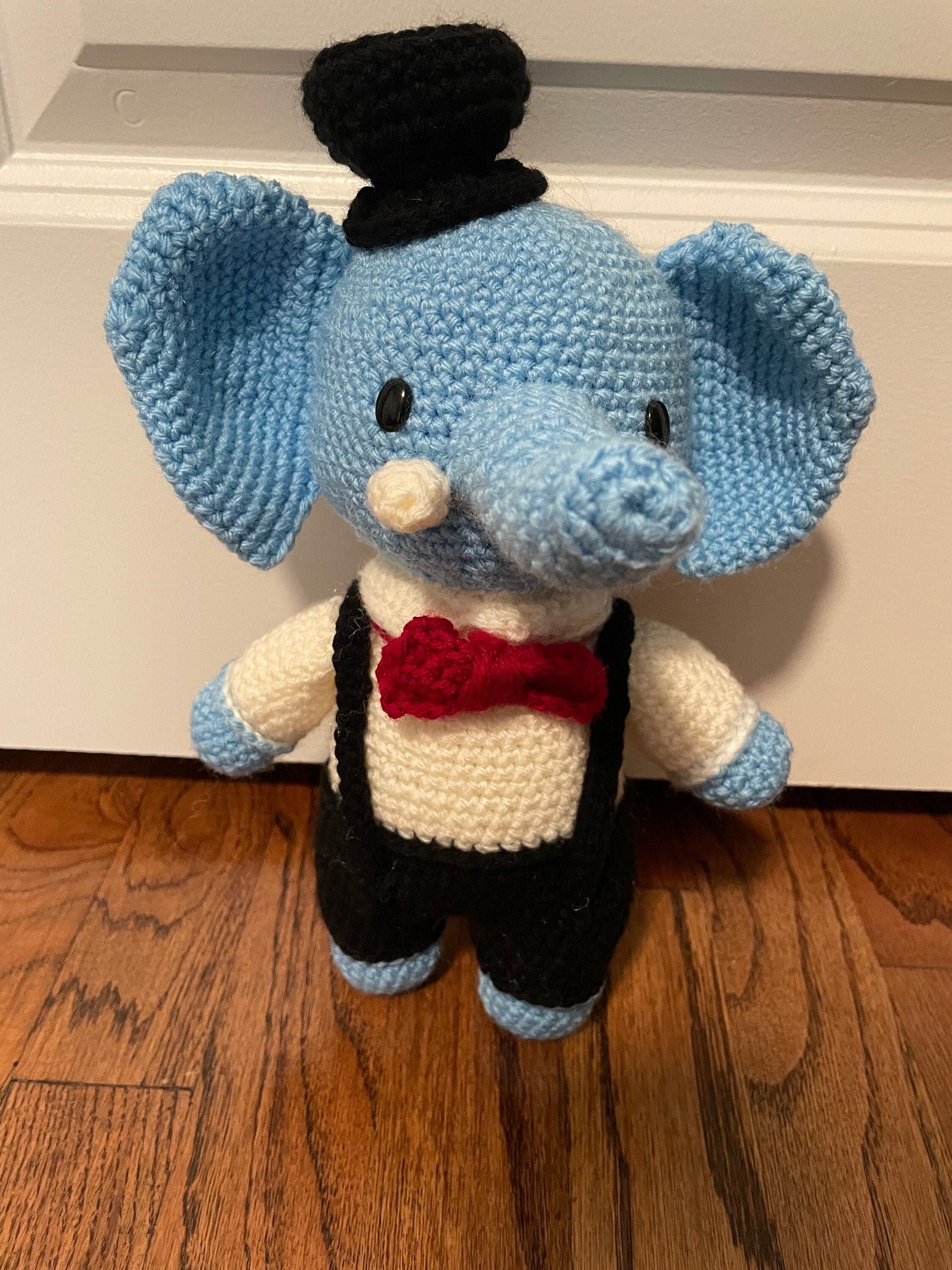 Crocheted Elephant, Blue Elephant, Elephant Top Hat, Amigurumi Elephant ...