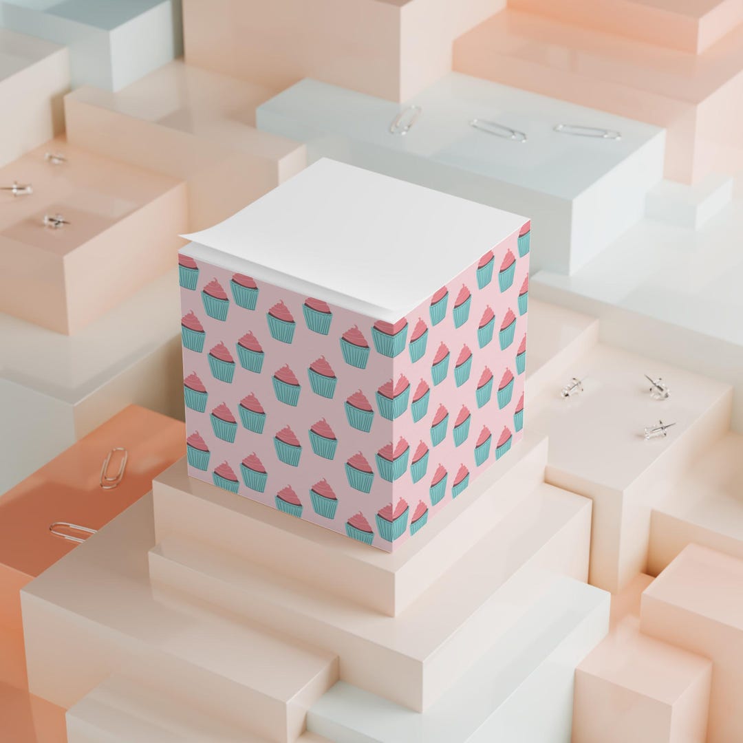 Cupcake Pattern Note Cube | Sticky Memo Block, Pink Blue Dessert ...