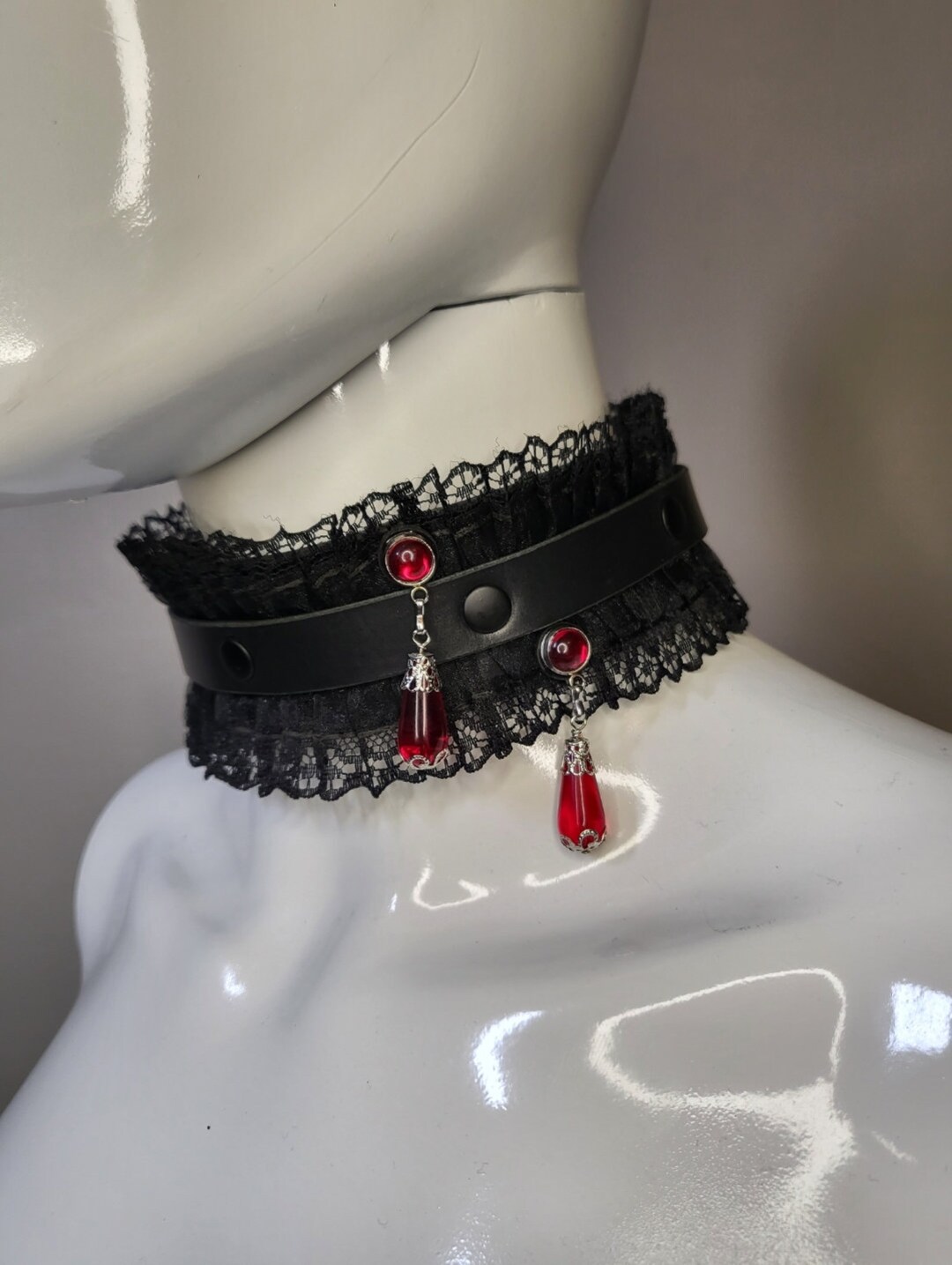 Vampire Bite, Leather and Lace Collar - Etsy