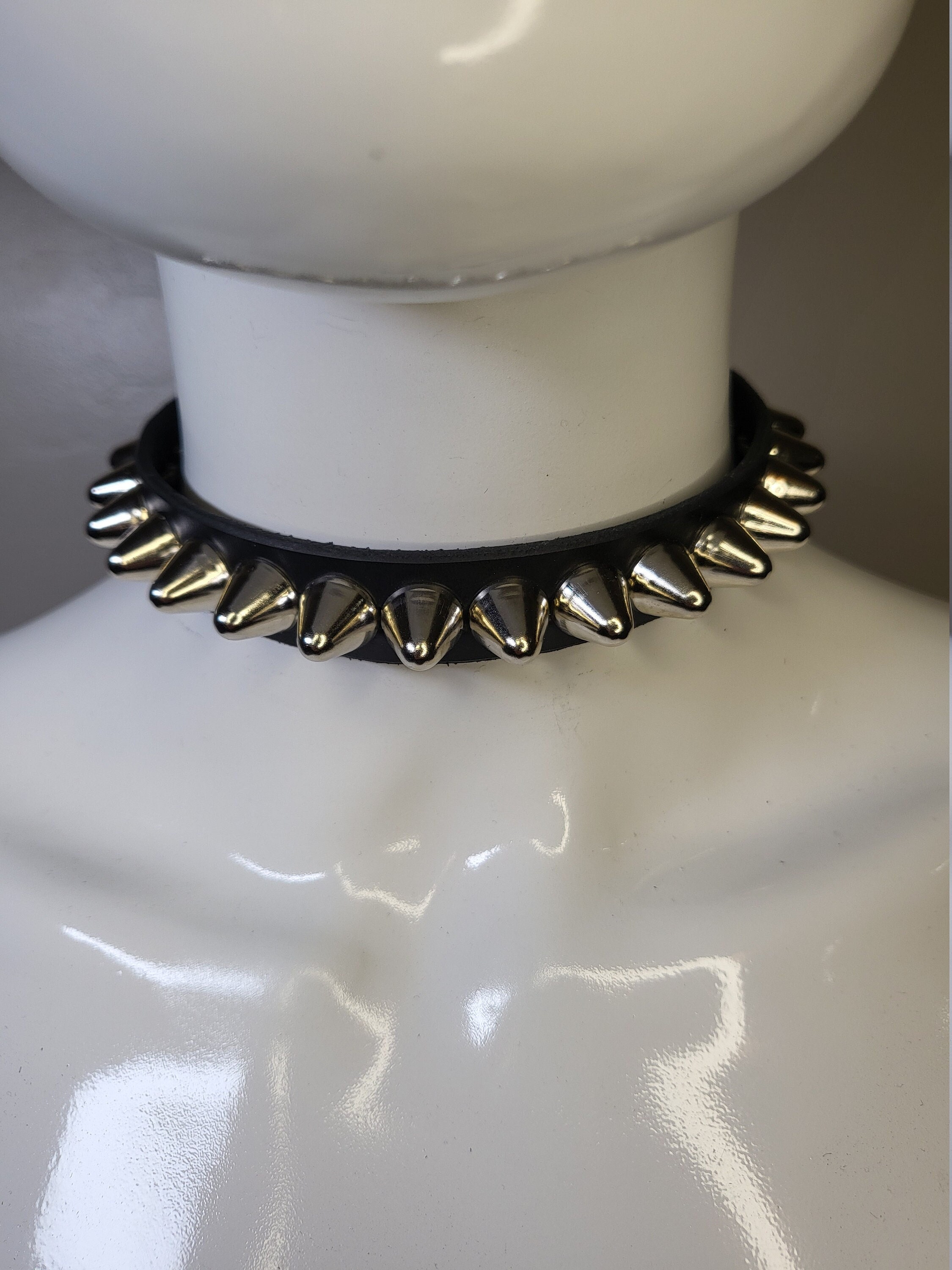 Punk Style Leather Collar With Tall English 77 Studs | Etsy