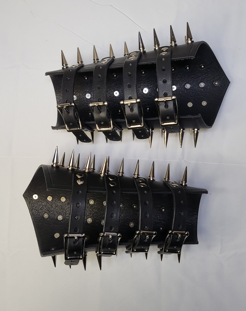 Classic Leather Spiked Black Metal Gauntlet Pair - Etsy