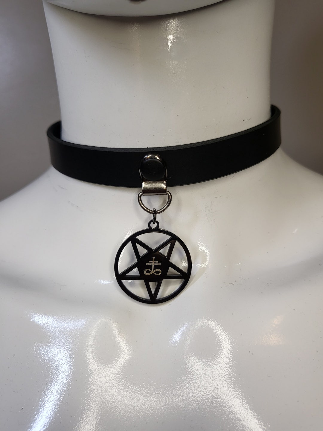 Everyday Devil, Slender Day Collar Featuring Inverted Pentagram - Etsy