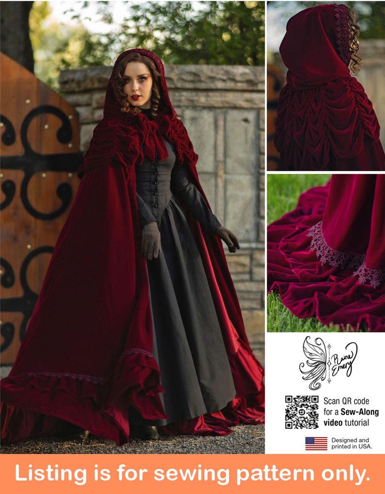 COSTUME SEWING PATTERN | Sew Women Halloween Cape | Cloak Hood Medieval ...